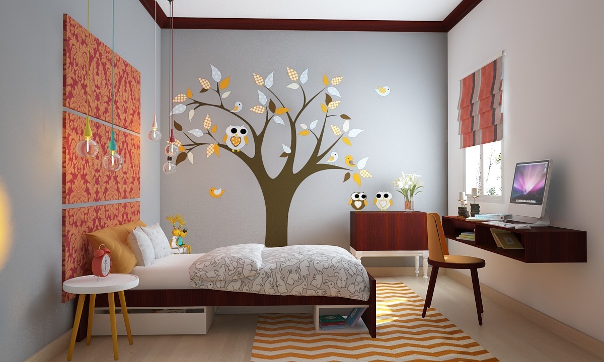 Spacious Kids Room Design With Patterned Wall panelling Strips | Livspace